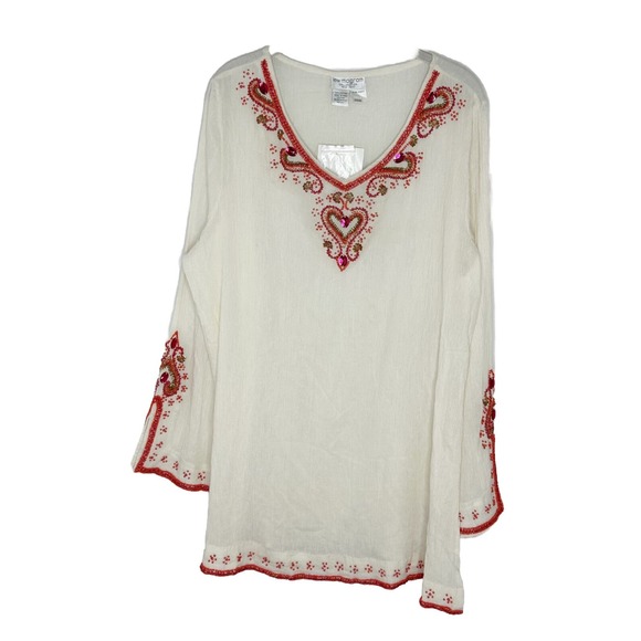 Lew Magram | Tops | Lew Magram Collection Ny Ivory Heavily Beaded Gauze ...